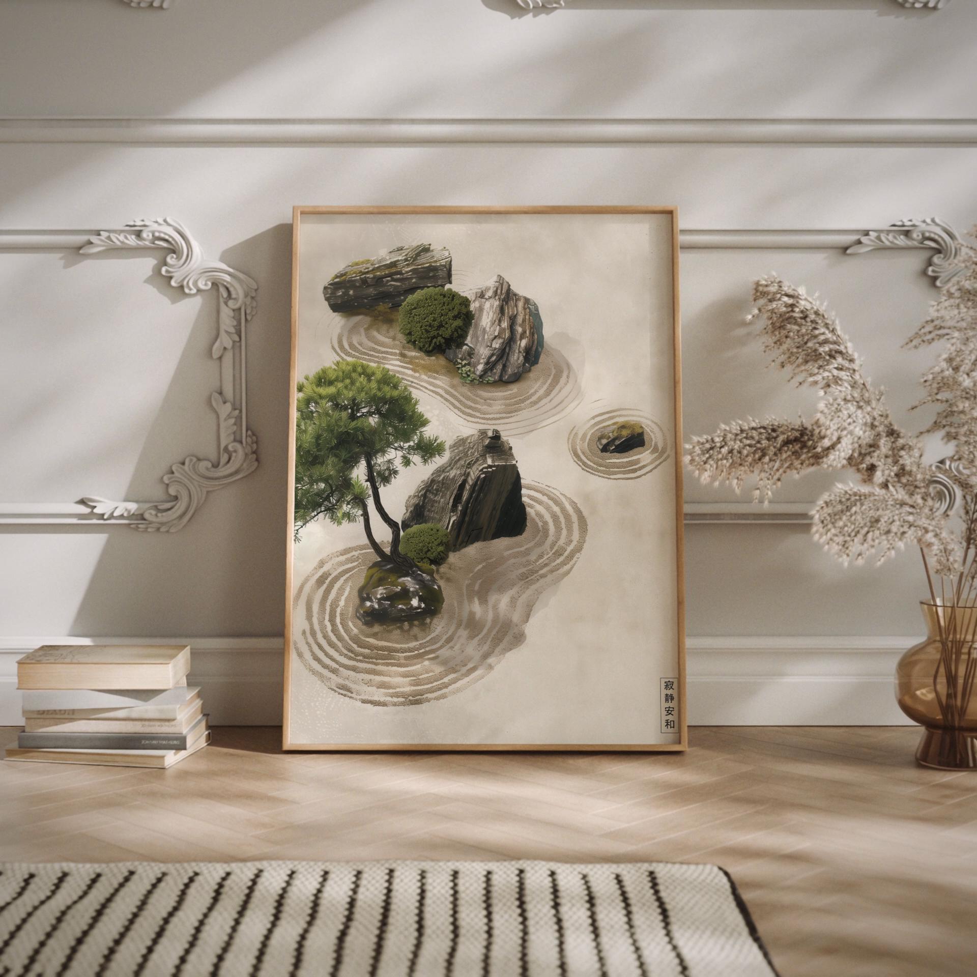 Zen Rock Garden–japandi Minimalist Wall Art, Wabi-sabi Digital Print ...