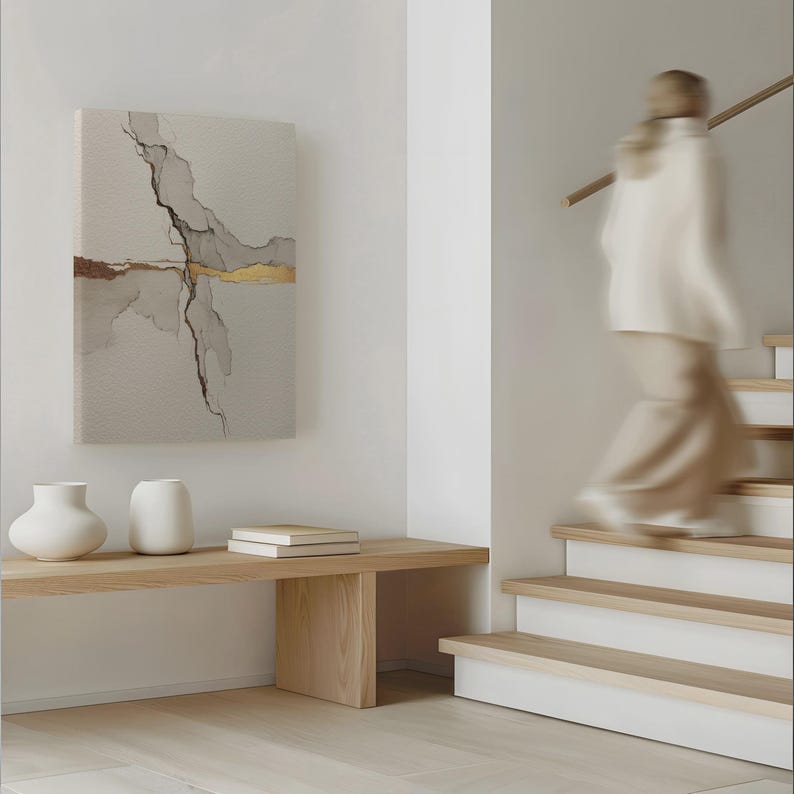 Golden Fracture Kintsugi Wall Art Print – Japandi Wabi Sabi Neutral ...