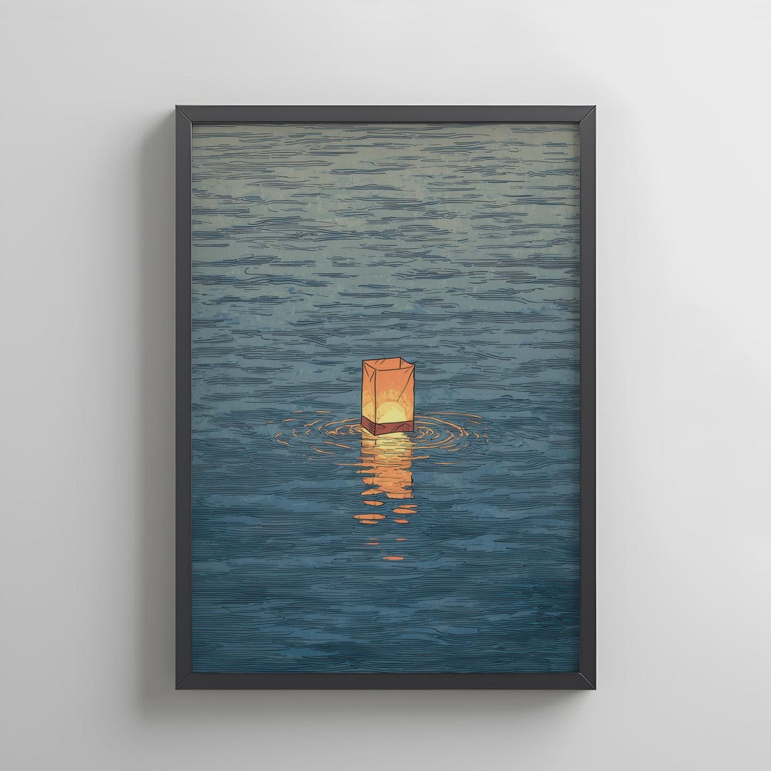 Floating Japanese Lantern on Water Ukiyo-e Art Print (digital Download ...
