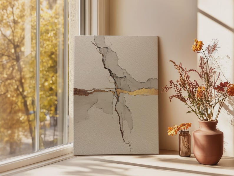Golden Fracture Kintsugi Wall Art Print – Japandi Wabi Sabi Neutral ...