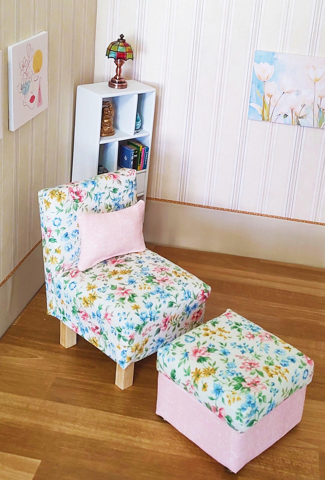 Pink Flower Chair and Ottoman - Etsy