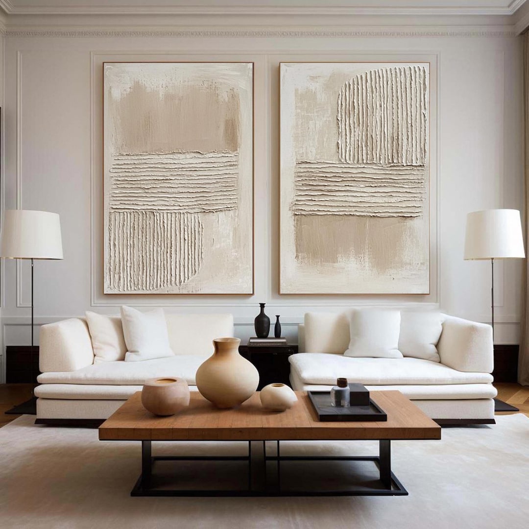Abstract Beige Textured Painting Set: Modern Minimalist Wall Art - Etsy