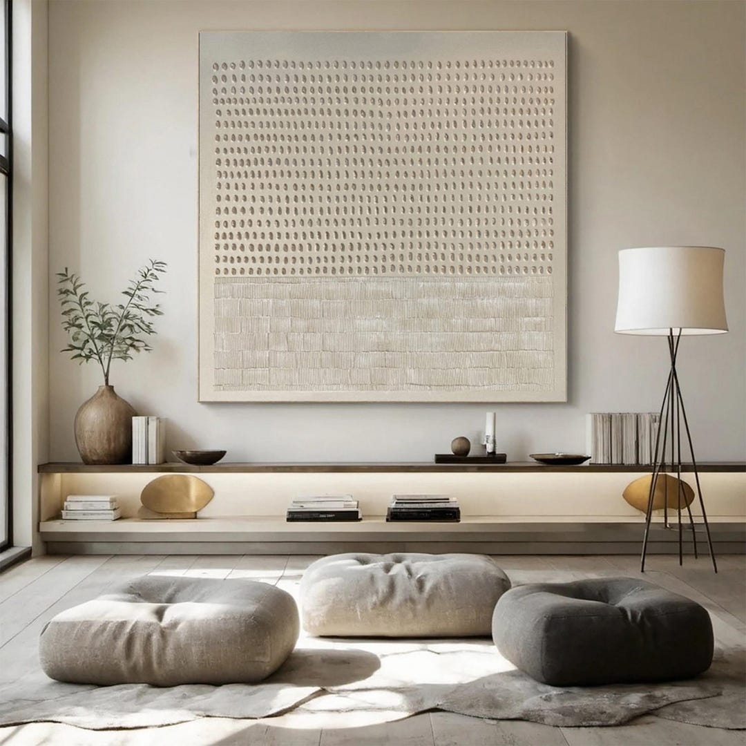 Handmade Beige Textured Abstract Canvas Art, Modern Minimalist Wall ...