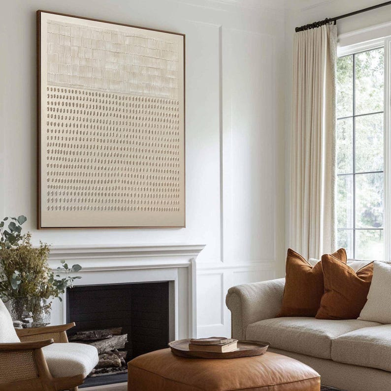 Minimalist Beige 3D Textured Abstract Painting: Hand-painted Canvas Art ...