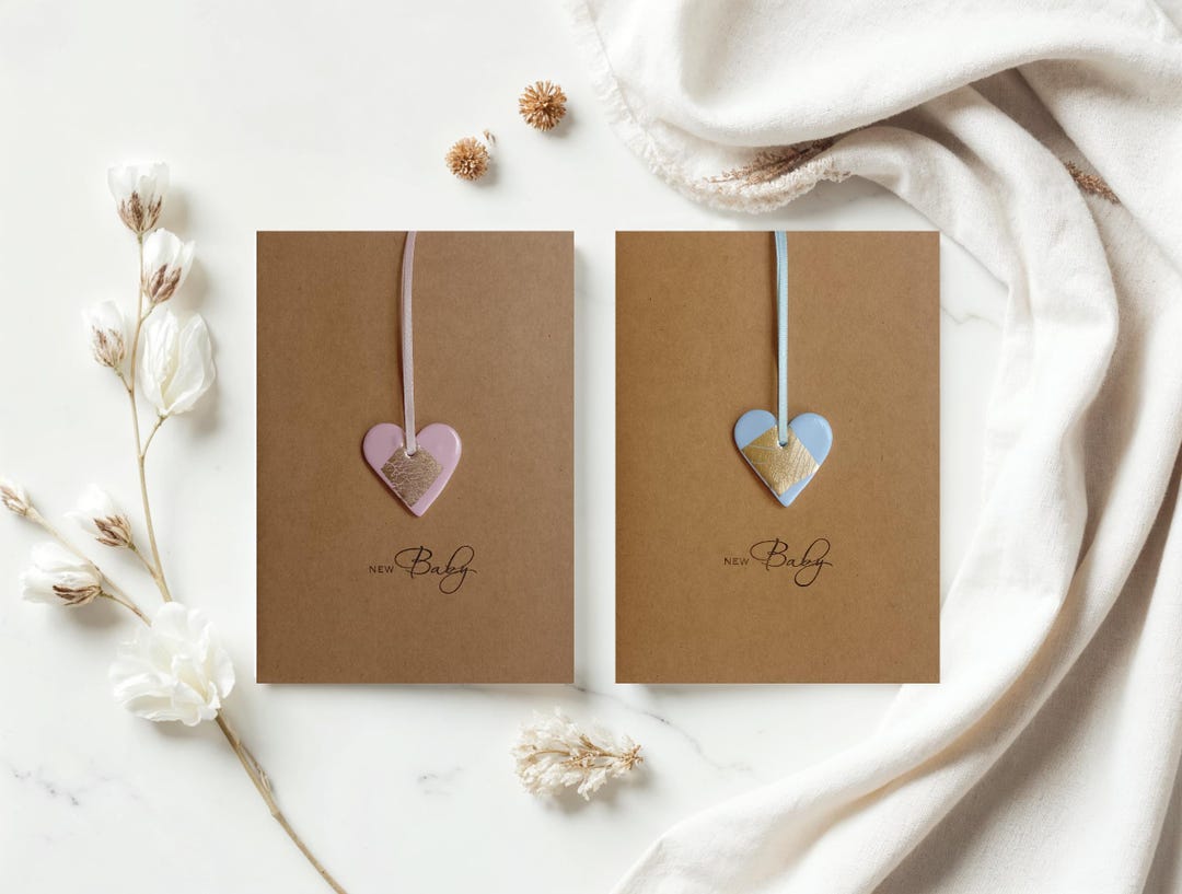 New Baby Card: Handmade Clay Heart Keepsake With Gold Leaf - Luxury - Etsy