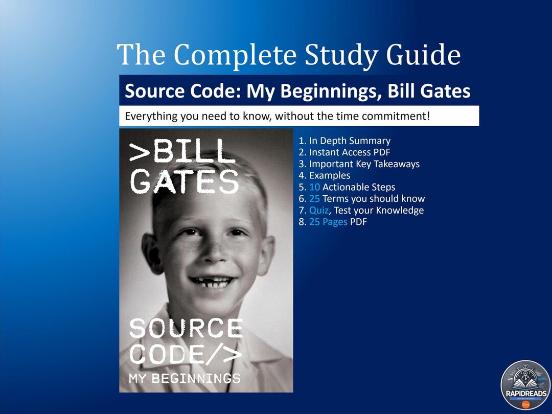 Source Code: My Beginnings. Study Guide, Bill Gates Memoir, Book ...