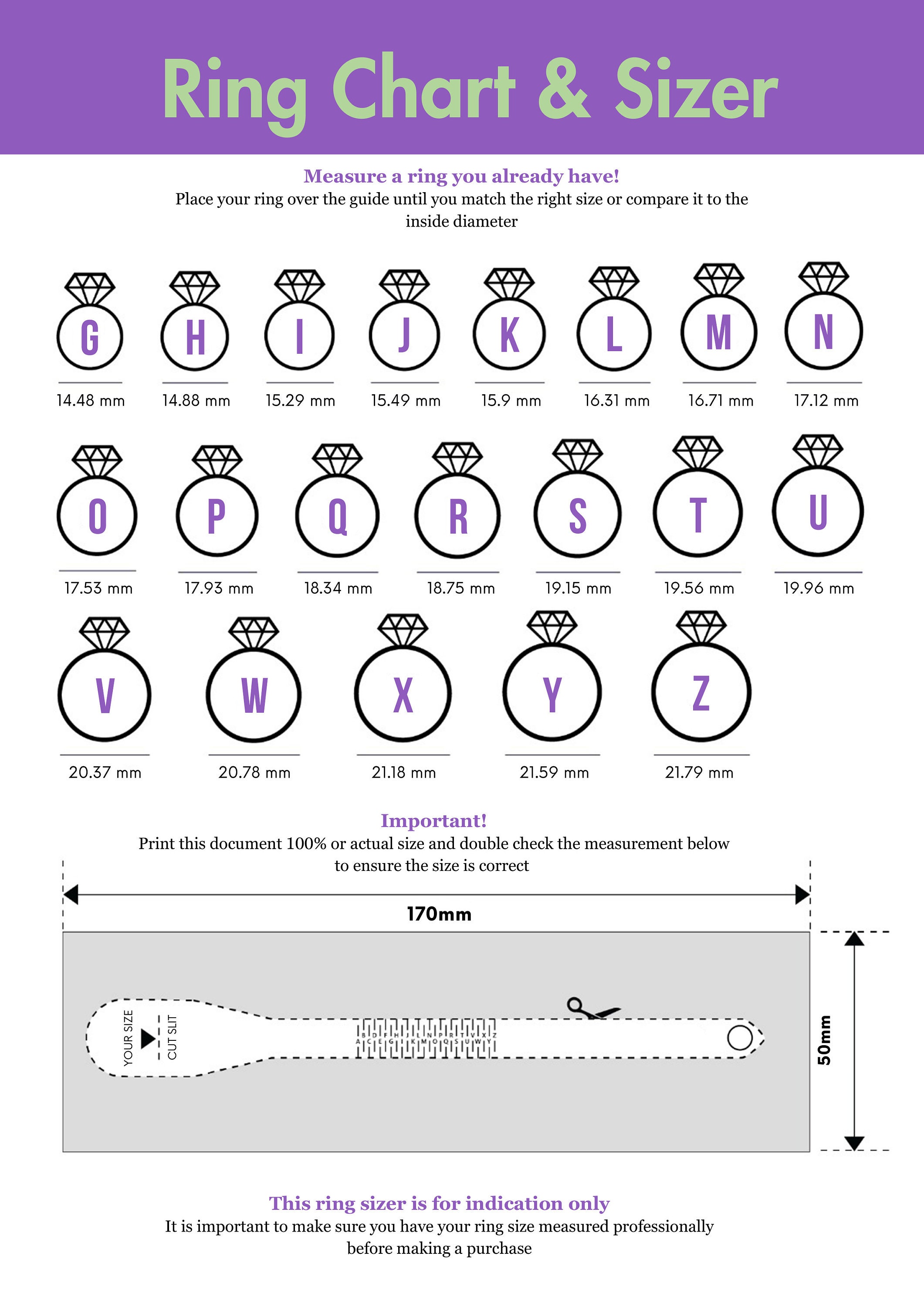 Ring Sizer Printable Printable Ring Chart Jewelry Sizer Printable ...