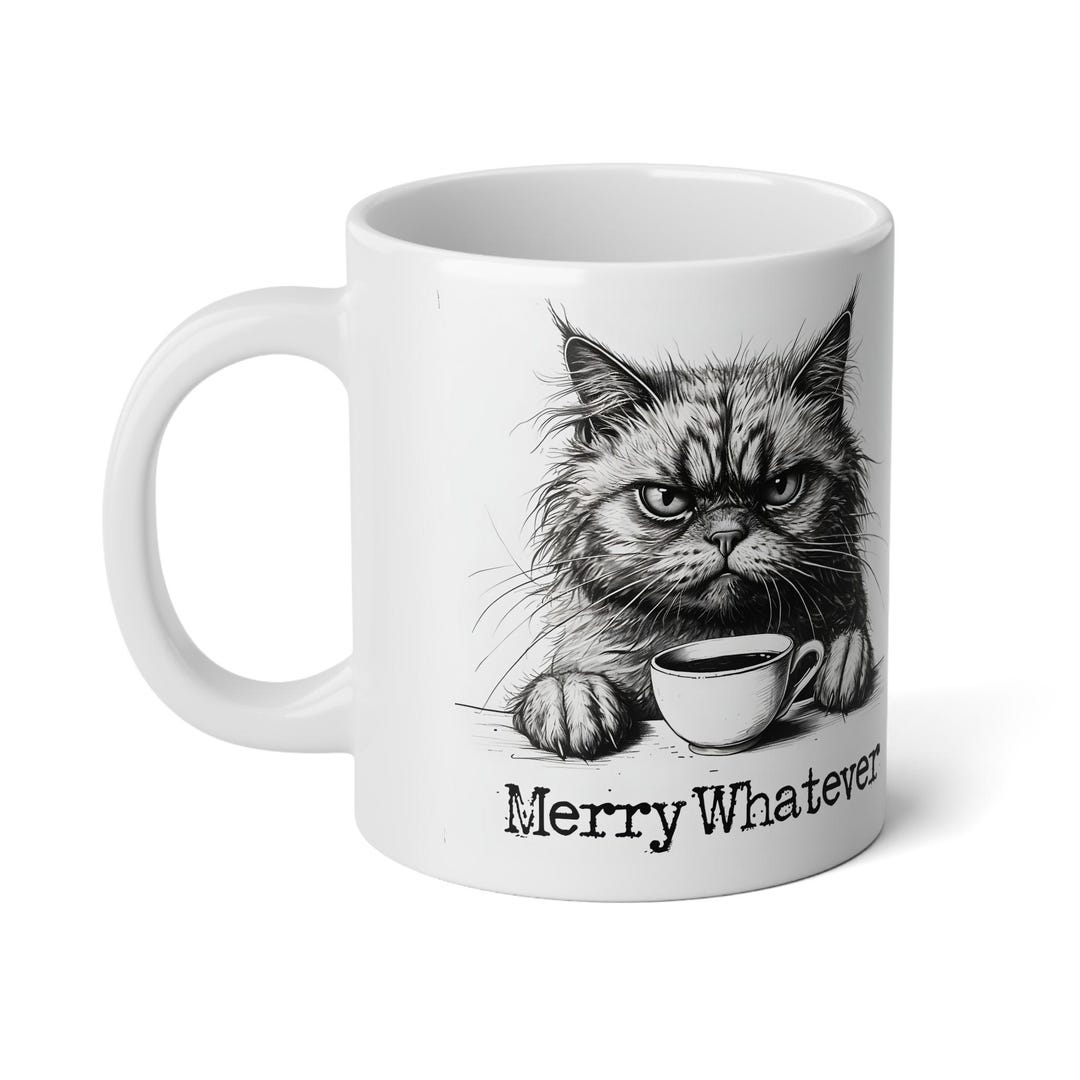 Jumbo Mug, 20oz Merry Whatever Grumpy Cat, Funny Cat Mug, Holiday Gift ...