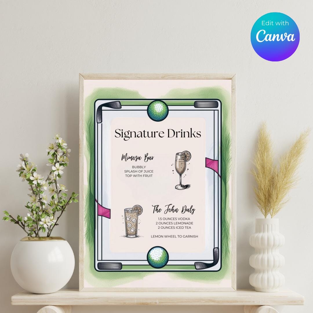Golf Drink Menu | Bar Sign | Speciality Cocktail | Par-tee | Editable ...