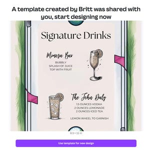 Golf Drink Menu | Bar Sign | Speciality Cocktail | Par-tee | Editable ...