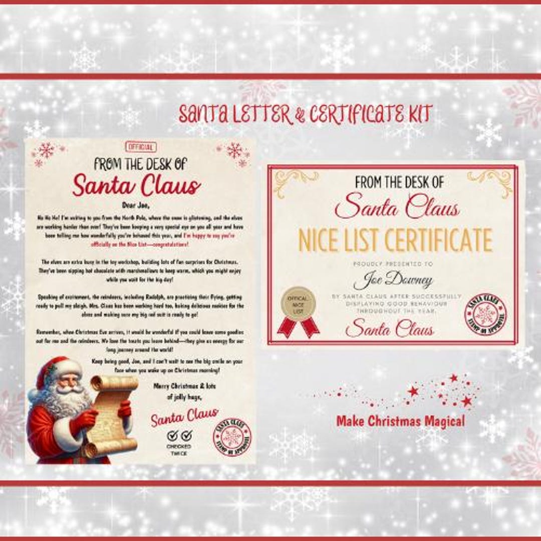 Personalized Santa Letter and Nice List Certificate, Printable Template ...