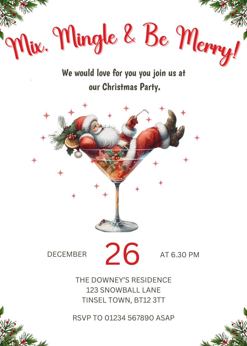 Editable Christmas Party Invitation, Jolly Santa Party Invitation ...
