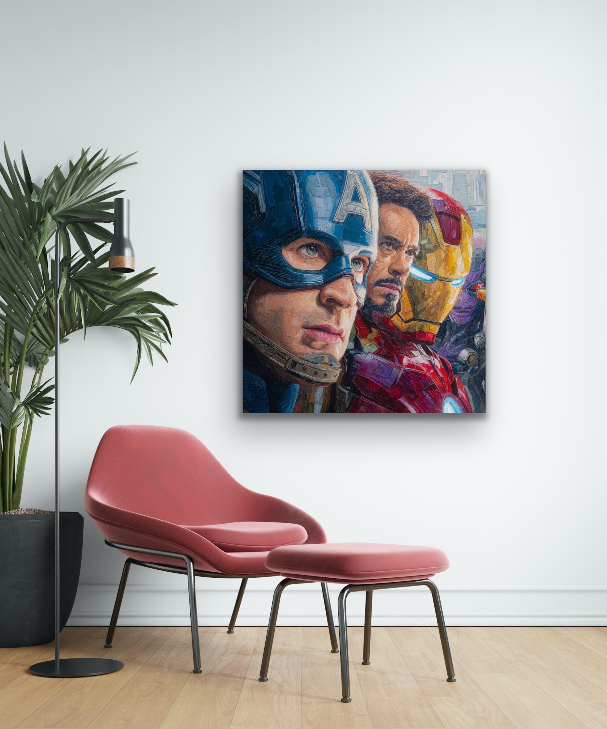 Superhero Oil Painting: Legends United Portrait, Textured Palette Knife ...