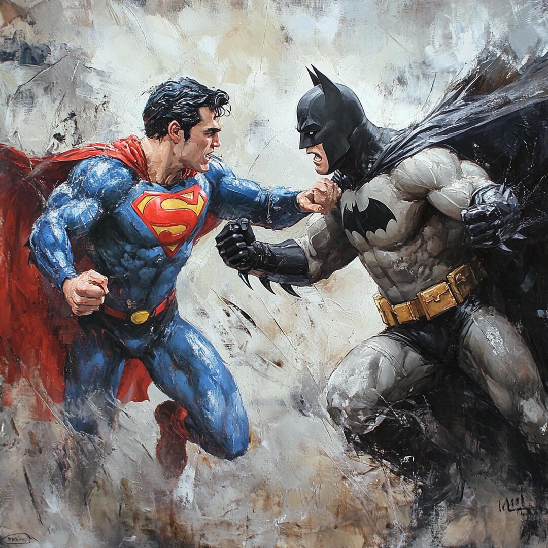 Superman and Batman Fight Acrylic Painting , Size 36*36 Inches. One of ...