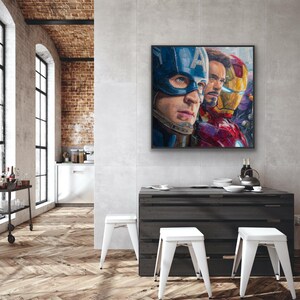 Superhero Oil Painting: Legends United Portrait, Textured Palette Knife ...