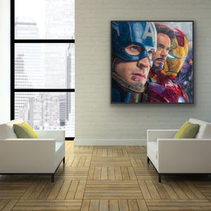 Superhero Oil Painting: Legends United Portrait, Textured Palette Knife ...