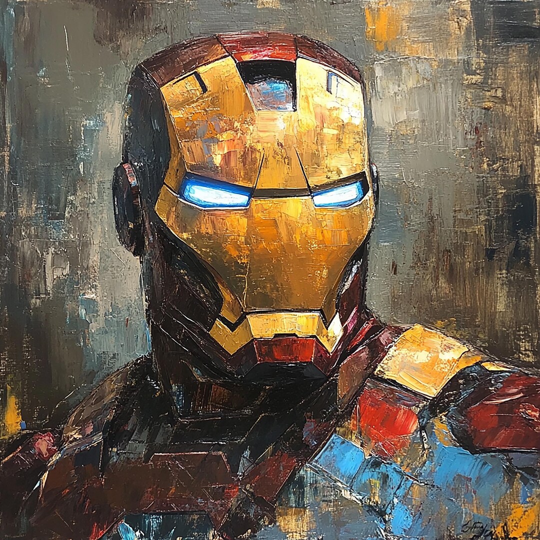 Iron Man Oil Painting: Textured Palette Knife Superhero Portrait - Etsy