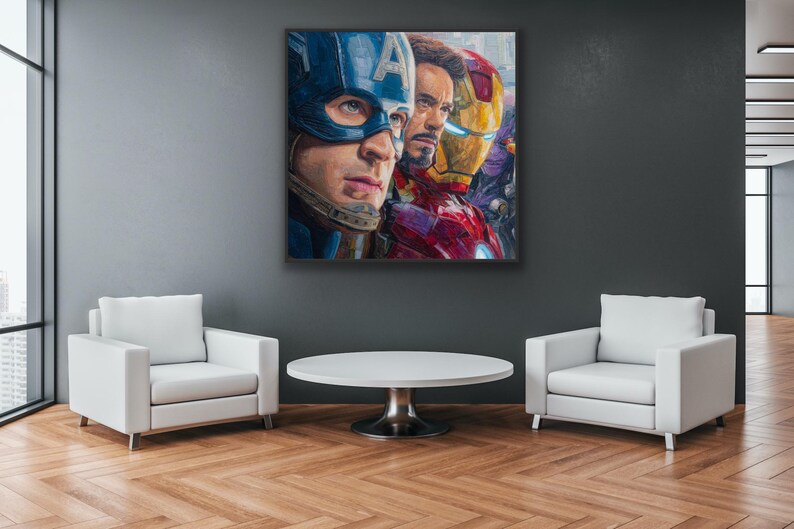 Superhero Oil Painting: Legends United Portrait, Textured Palette Knife ...