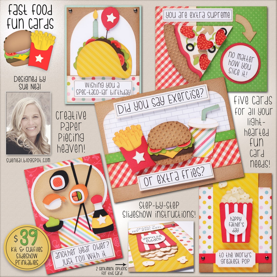 Fast Food FUN CARD Making Kit, DIY Card Kit, Pizza Card, Hamburger Card ...