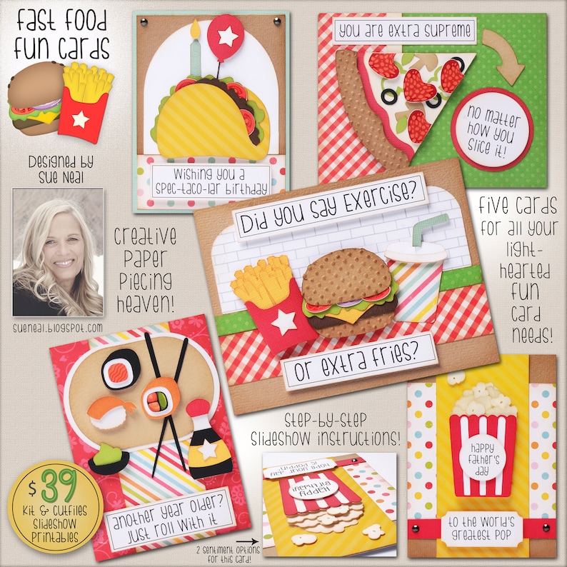 Fast Food FUN CARD Making Kit, DIY Card Kit, Pizza Card, Hamburger Card ...