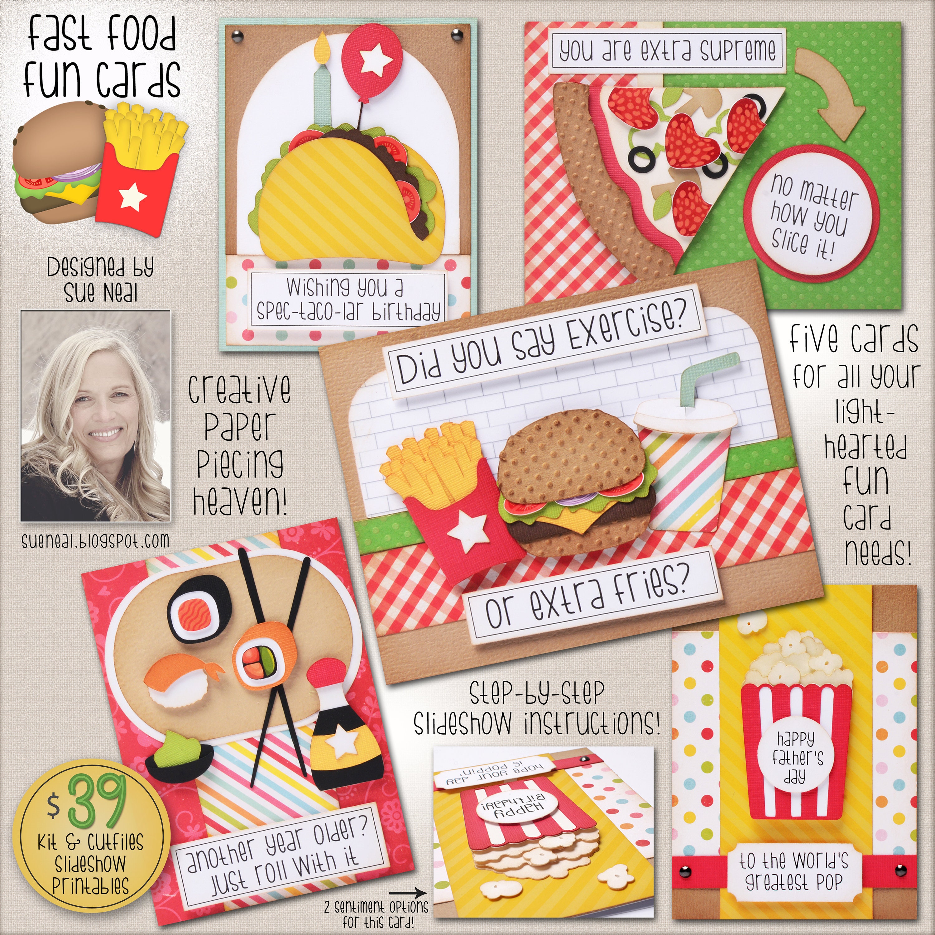 Fast Food FUN CARD Making Kit, DIY Card Kit, Pizza Card, Hamburger Card ...