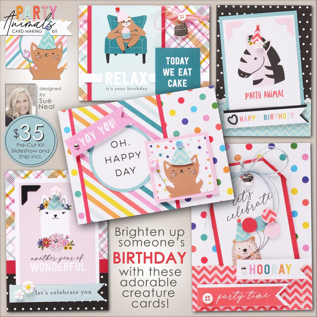 Card Making Kit, PARTY Animals BIRTHDAY Card Kit, Fun Bright and ...