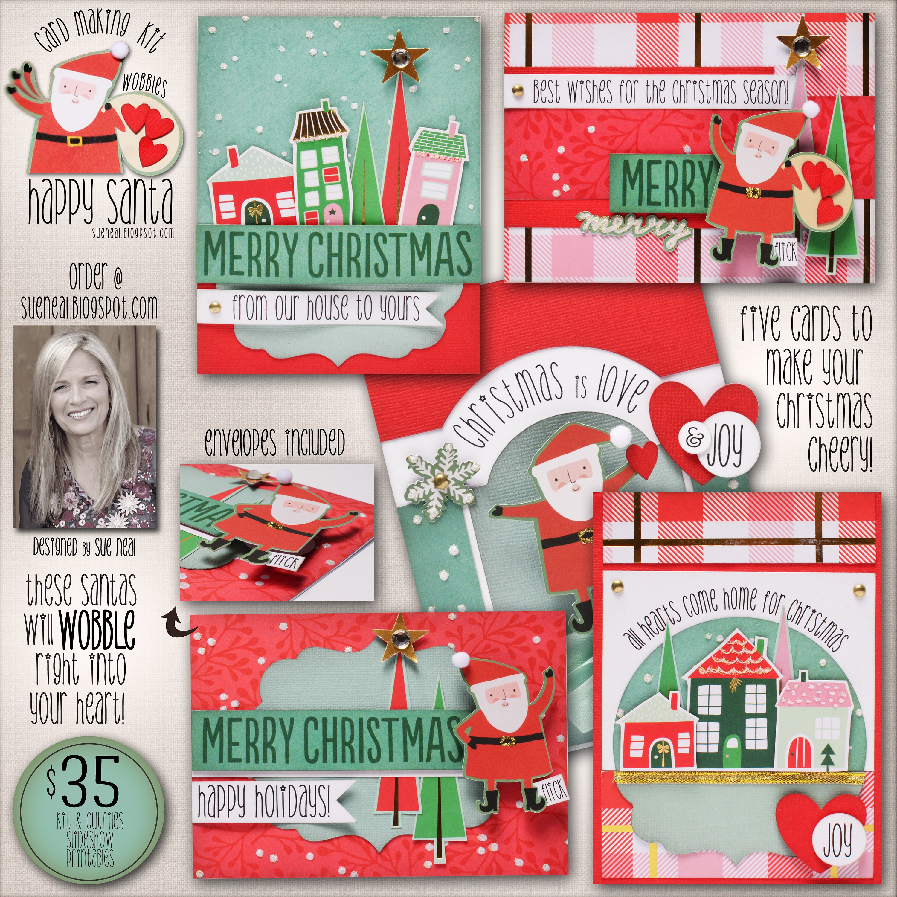 HAPPY SANTA Card Making Kit, DIY Christmas Cards, Wobble Santas ...