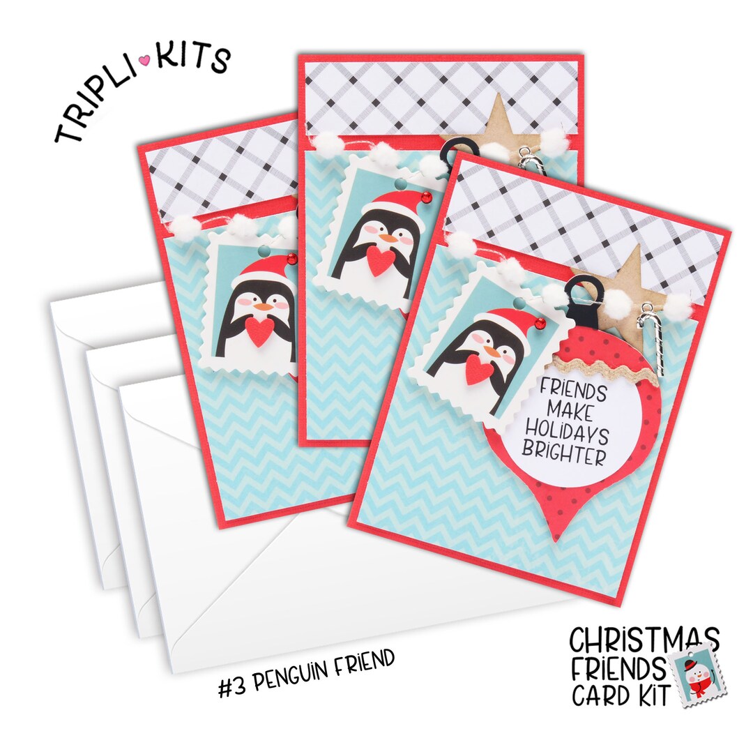 Triplikit PENGUIN FRIENDS Card Kit, Christmas Card Making Kit, DIY ...