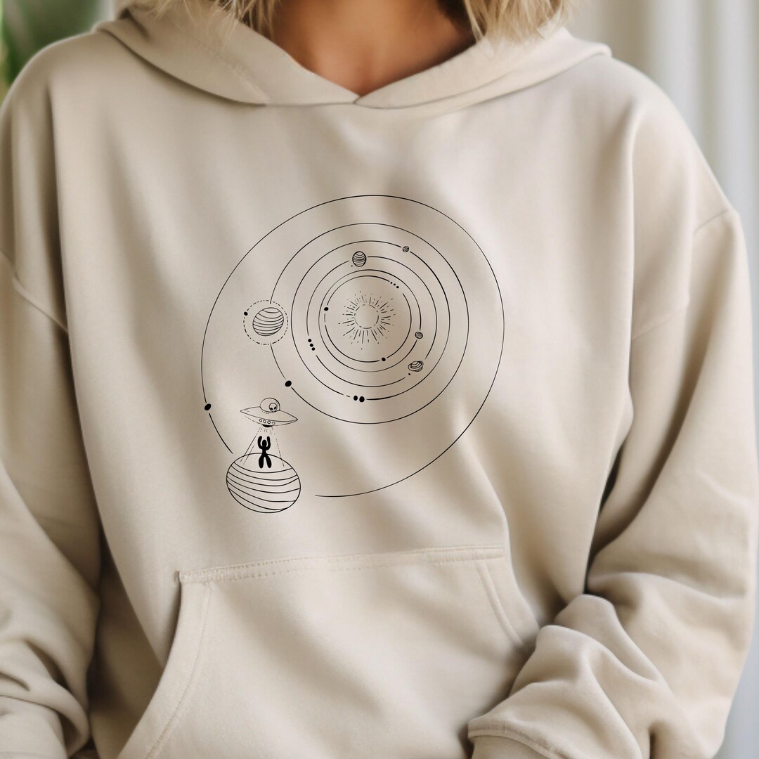 Hand Drawn Solar System UFO Unisex Hoodie, Minimalist Space Orbit ...