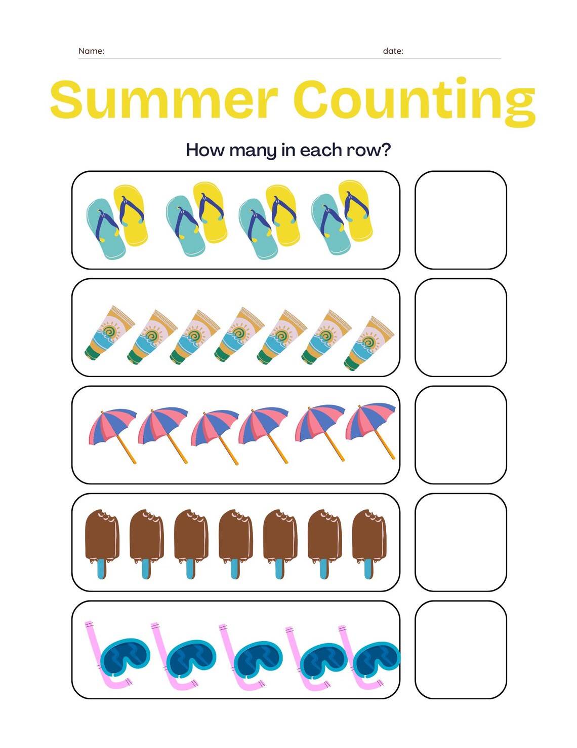 Summer Counting Worksheets - Etsy