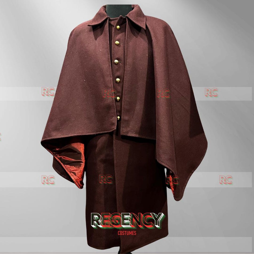 New Mens Burgundy Inverness Cape Coat - Regency Outfit - Mens Coachmen ...