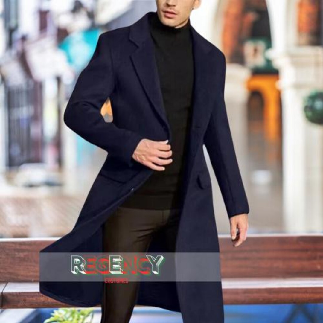 Mens Winter Coat- Men Long Windbreaker Wool Coat - Men's Trench Coat ...