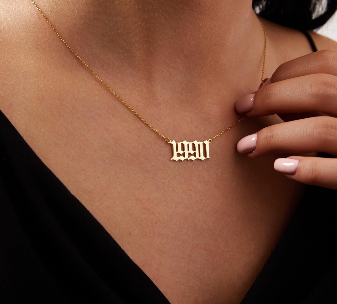 14K Solid Gold Number Necklace, Personalized Number Jewelry, Custom ...