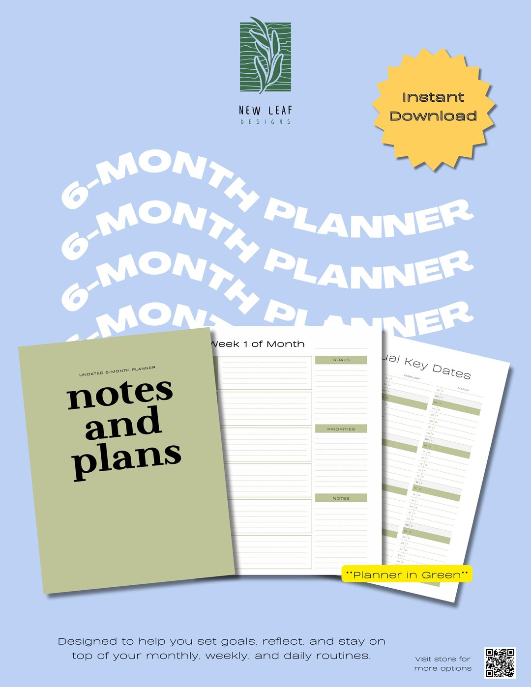 Undated Yearly Planner Printable – Downloadable Goal Setting ...