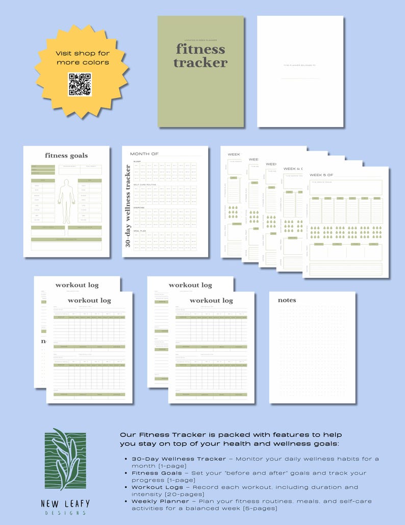 Fitness Tracker Planner Printable – Downloadable Goal Setting, Wellness ...