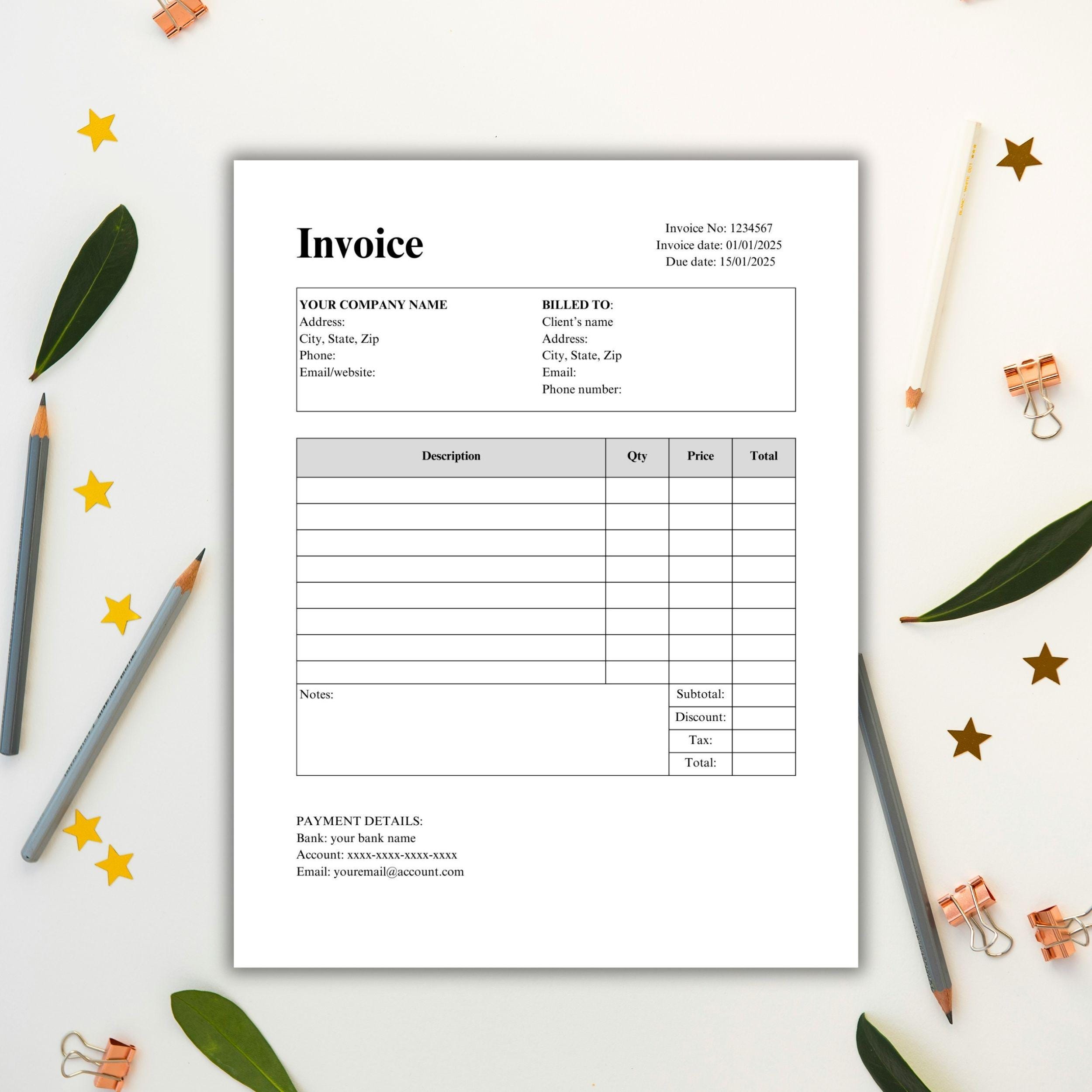 Minimalist Invoice Template: Editable Small Business Form (digital ...