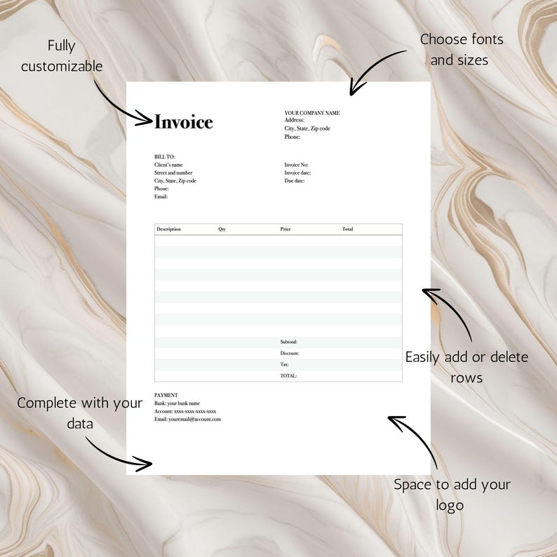 Invoice Template, Minimalist Invoice, Word Template, Pages Editable ...
