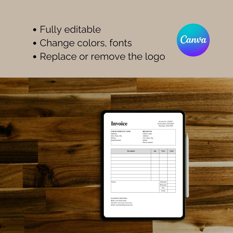 Minimalist Invoice Template: Editable Small Business Form (digital ...