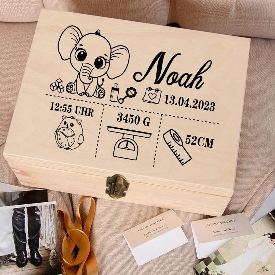 Custom Wooden Baby Memory Box for Newborn Birth Stats Box Custom Infant ...