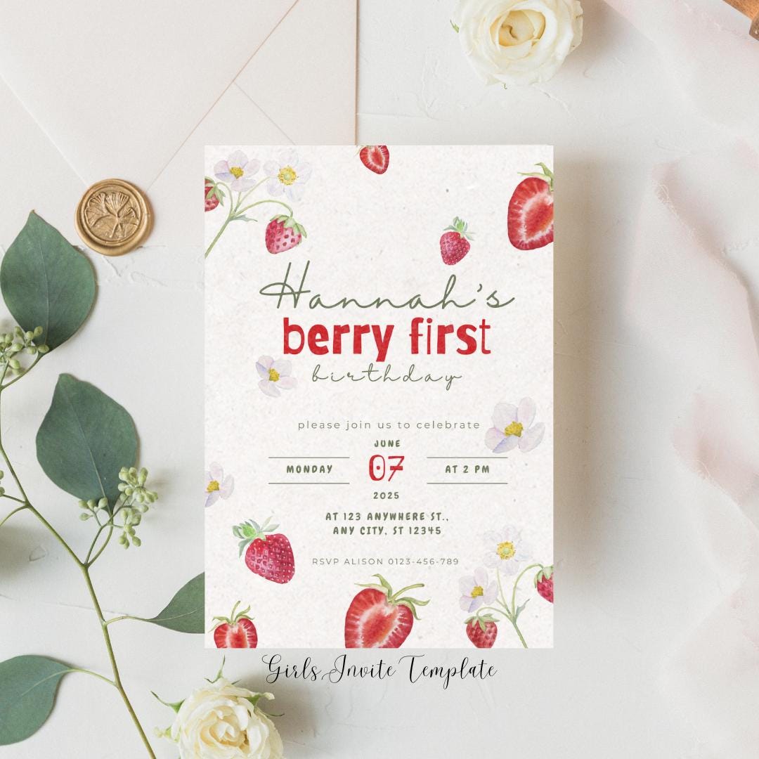 Berry First Birthday Invitation Strawberry & Berry Theme 1st Birthday ...