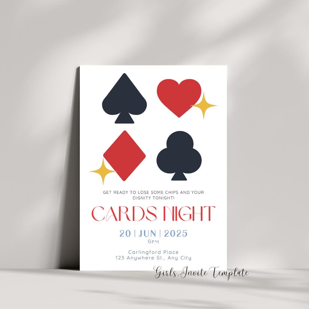 Editable Cards Night Invitation Poker Game Night Party Casino Theme ...