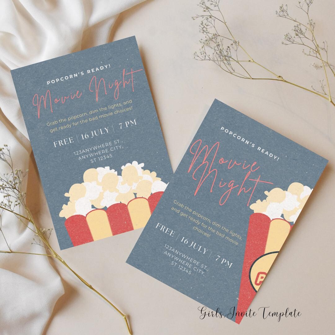 Popcorn Movie Night Invitation Blockbuster Night Backyard Cinema ...