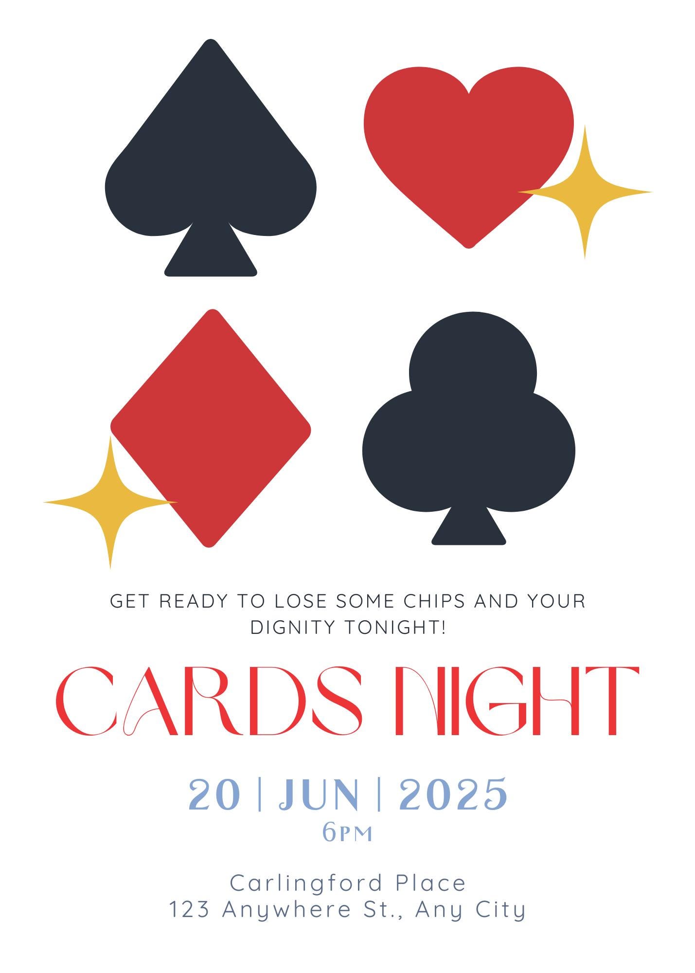Editable Cards Night Invitation Poker Game Night Party Casino Theme ...