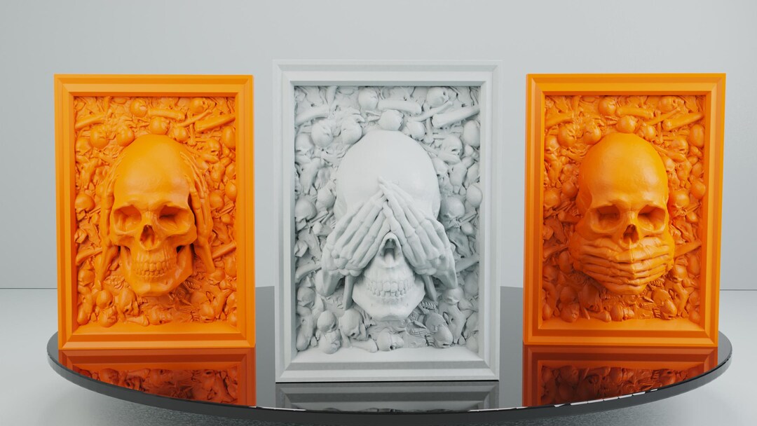 3 Wise Monkeys Skull Wall Art 3D Printable STL File | Digital Download ...