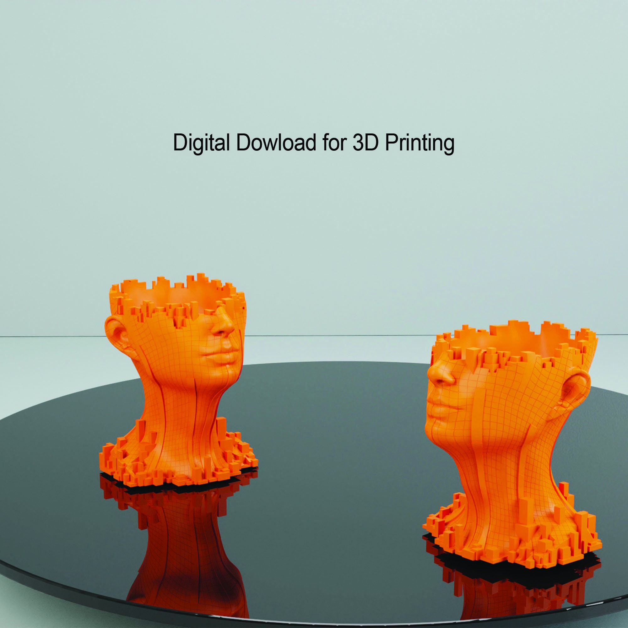 3D Printed Geometric Head Planter and Pen Holder, Modern Abstract ...