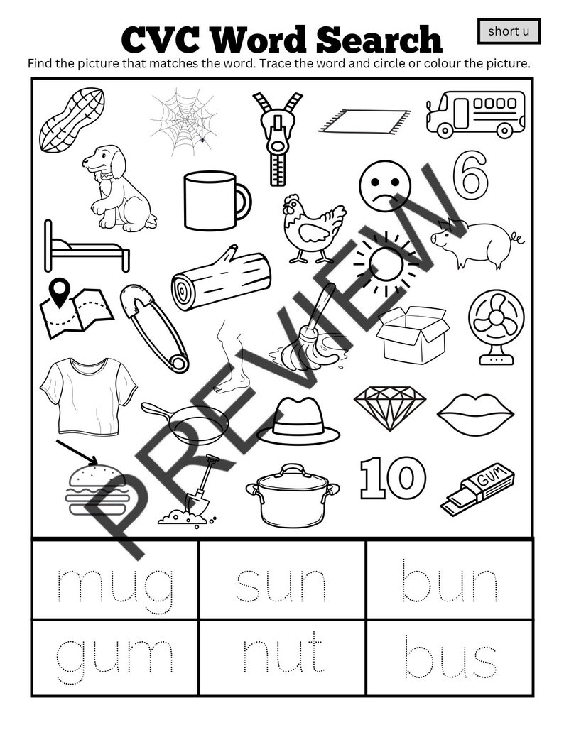 CVC Word Search, Short Vowel, Activity Worksheet - Etsy