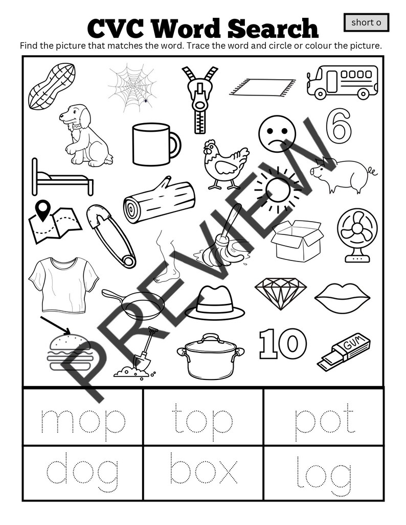 CVC Word Search, Short Vowel, Activity Worksheet - Etsy