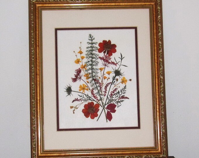 Rust and Gold Pressed Flowers in 11x14 Gold Frame ORIGINAL - Etsy