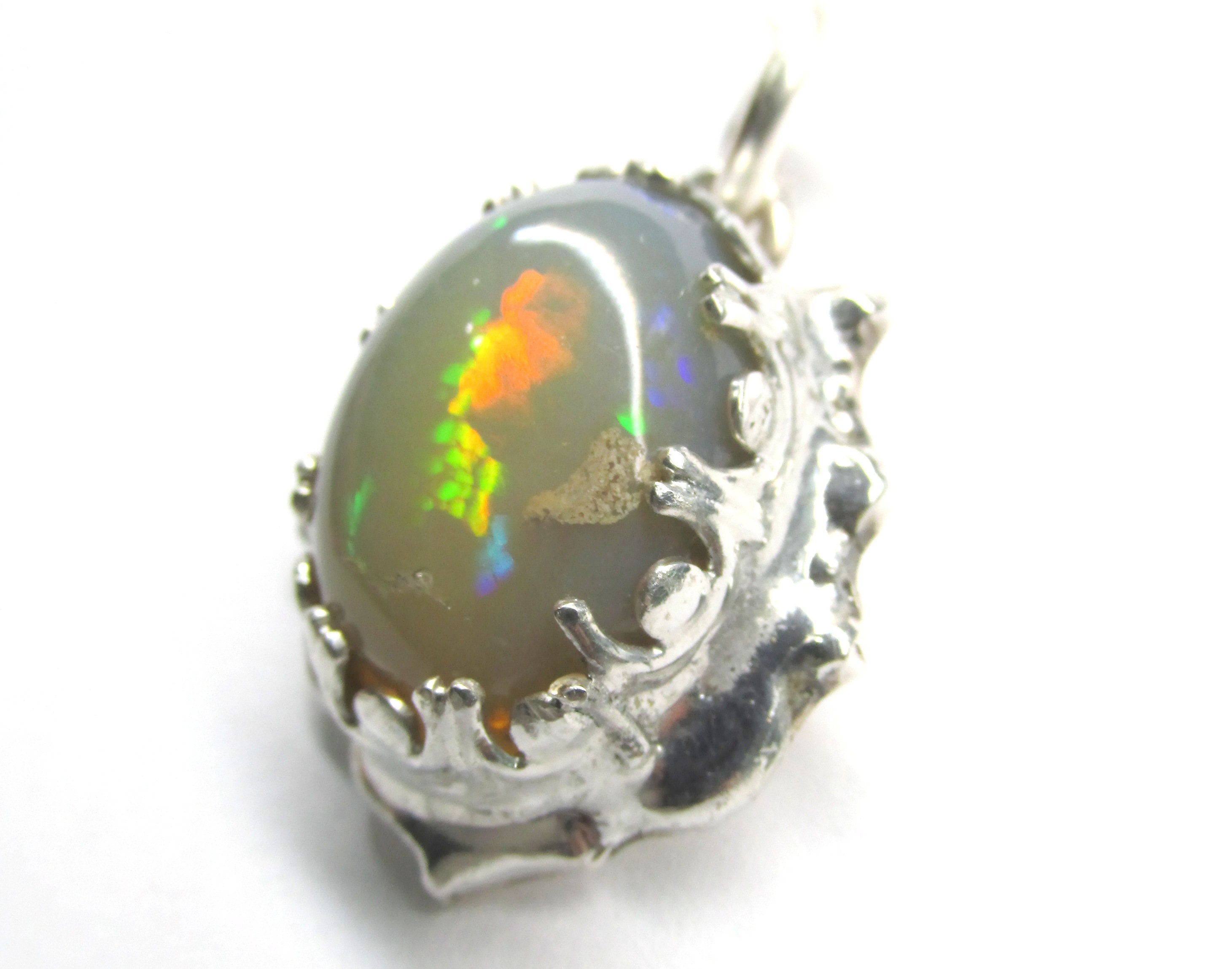 Natural OPAL & Sterling Silver Pendant HANDMADE Ethiopian Opal | Etsy