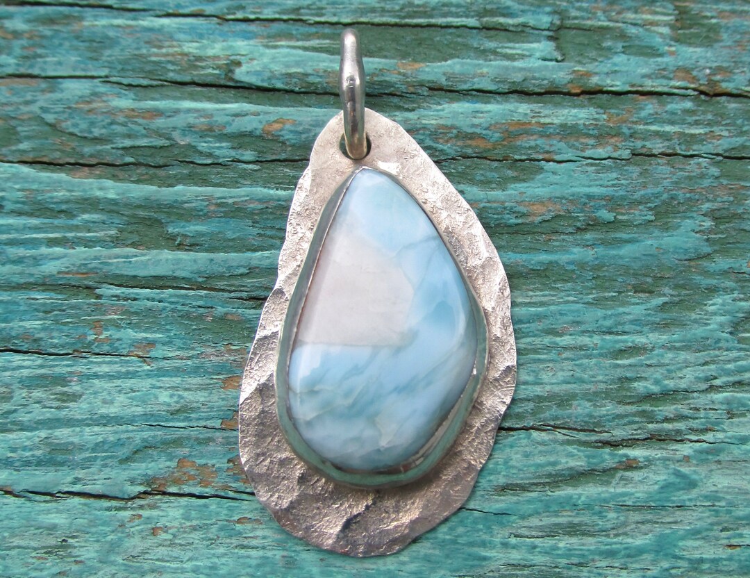 Larimar & Hammered Sterling Pendant HANDMADE Recycled Silver and ...